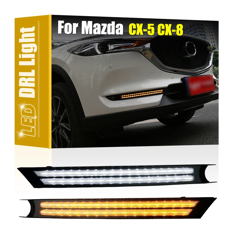 2Pcs Front Bumper White LED Daytime Running Light Amber Dynamic Turn ...