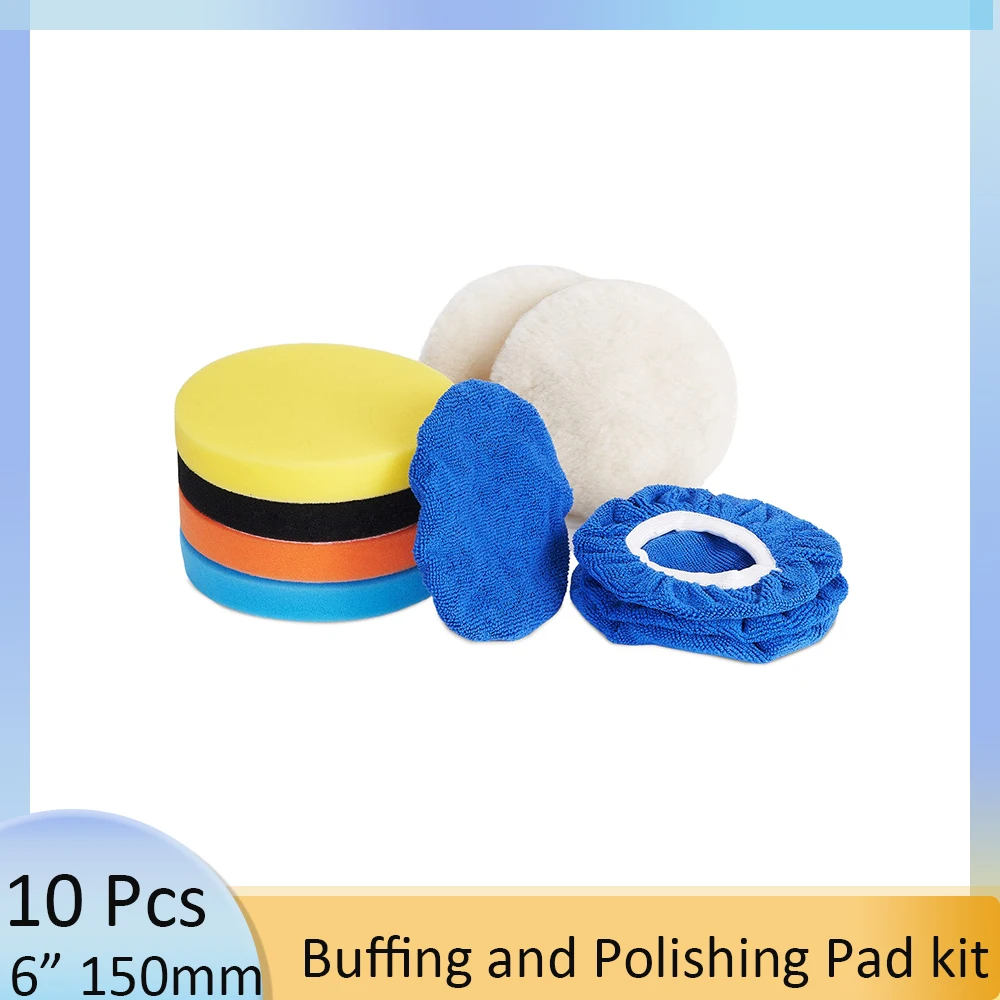 6-Inch-Buffing-and-Polishing-Pad-Kit-10Pcs-with-Wool-Polishing-Pads-and ...