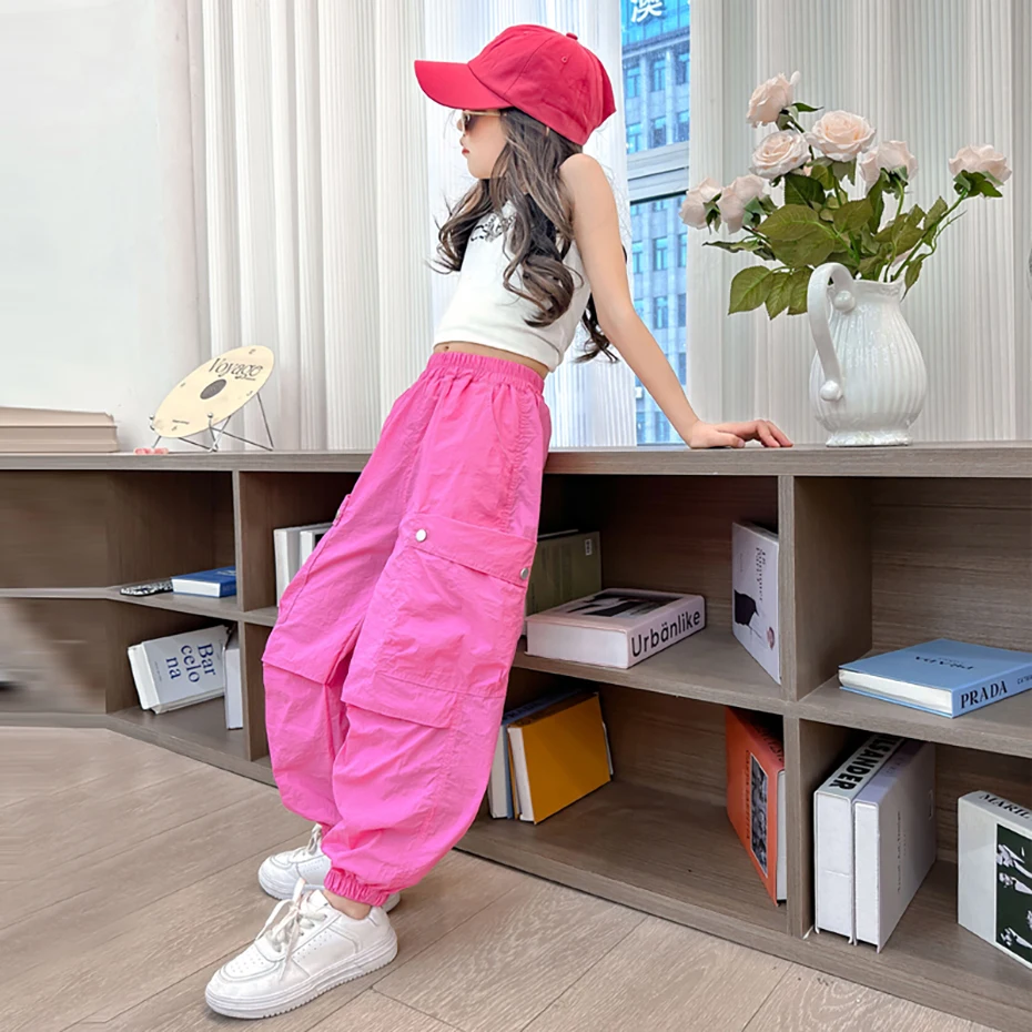 Girls-Cargo-Pants-Solid-Color-Kids-Trousers-For-Girls-Spring-Autumn ...