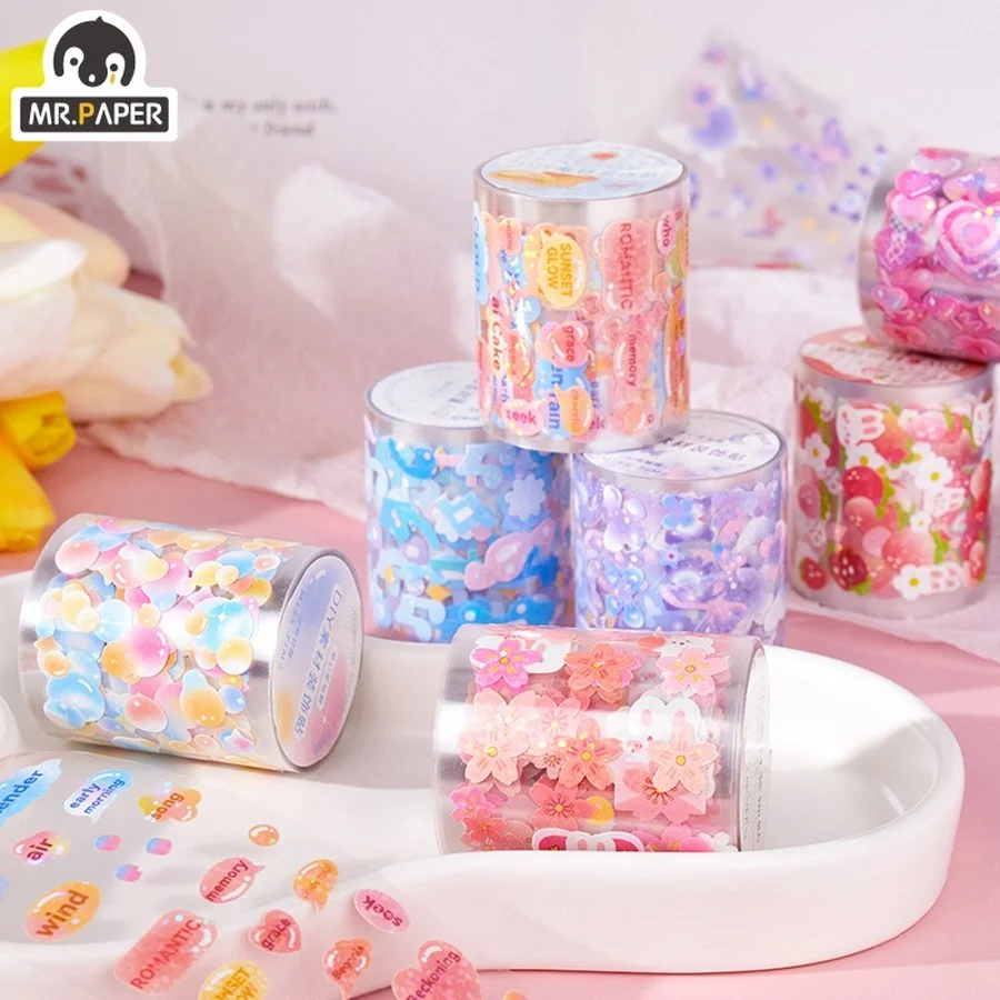 Mr.paper 귀여운 레이저 다이 커팅 테이프, 작고 신선한 소녀 하트 손 장식 재료, DIY 마스킹 스티커 테이프, 8 가지 ...