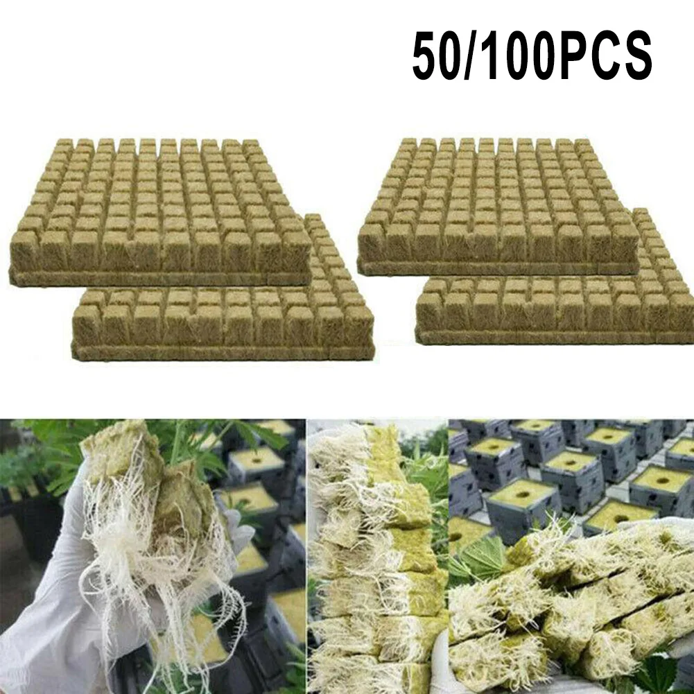 50-100-Pcs-Grow-Starter-Cubes-Plug-Rock-Wool-Starter-Plugs-Soilless ...