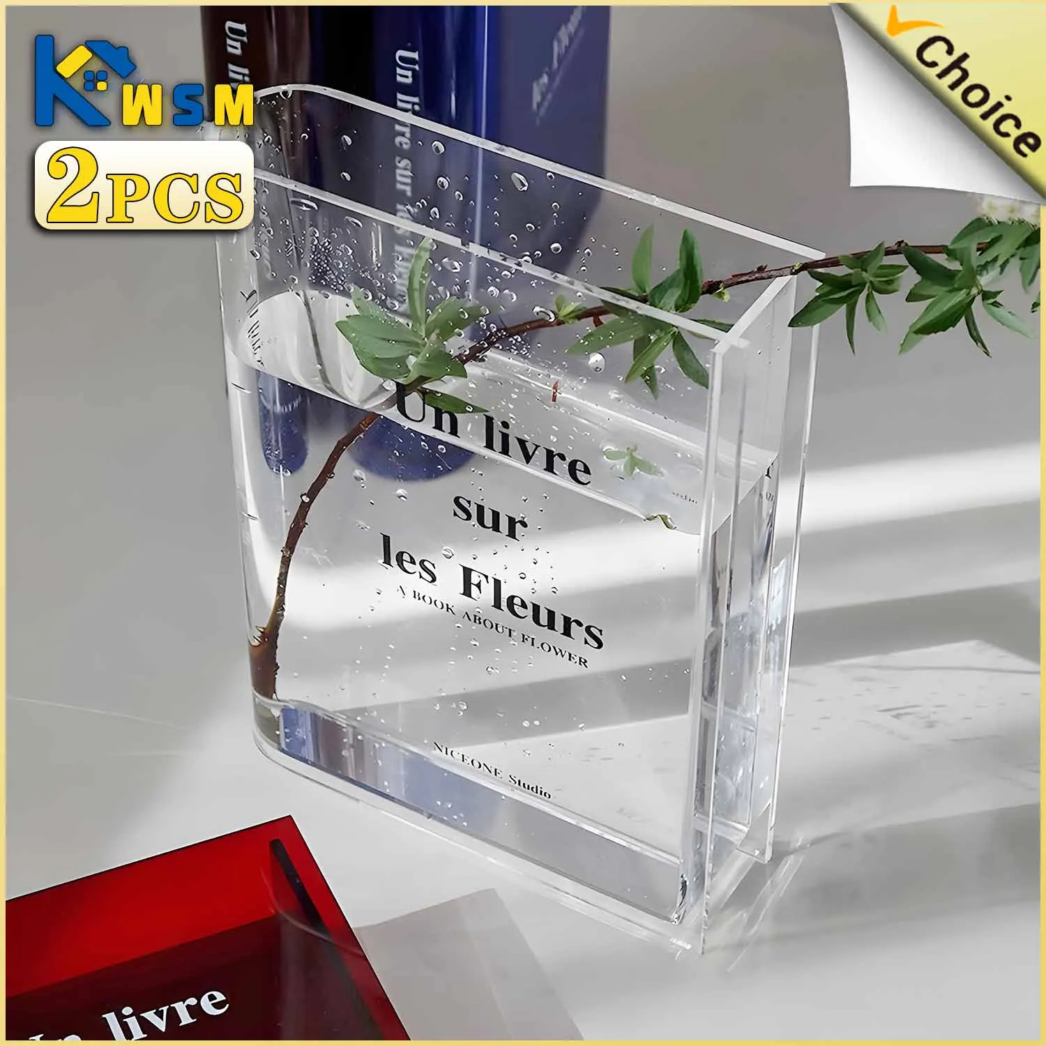 2PCS Book Vase Acrylic Vase INS Flower Transparent Flowers Home ...