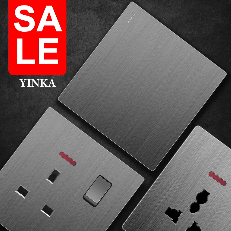 YINKA-EU-Standard-Brushed-Panel-Light-Switch-13A-Socket-USB-Duplex-Wall ...