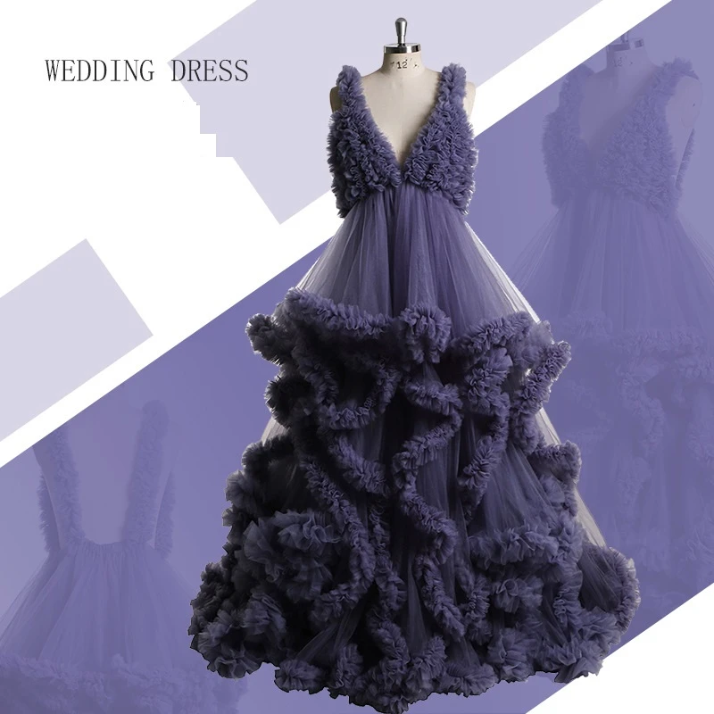 Ruffle Tulle Maternity Dresses Fashion Long Pregnancy Dress Front Split ...