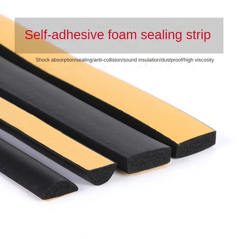 2m-10m Rubber Self Adhesive Sponge Seal Strip EPDM Black Foam Strong Single-sided Adhesive ...