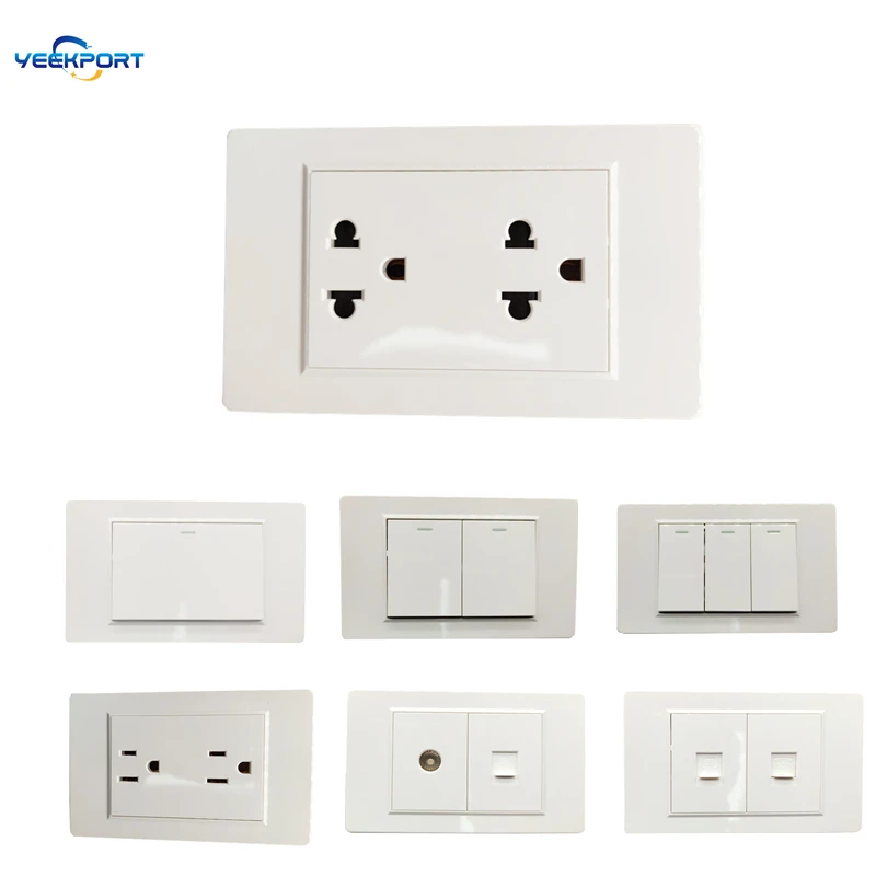 118mm-American-multi-function-2Gang-White-PC-flame-retardant-panel-16A ...