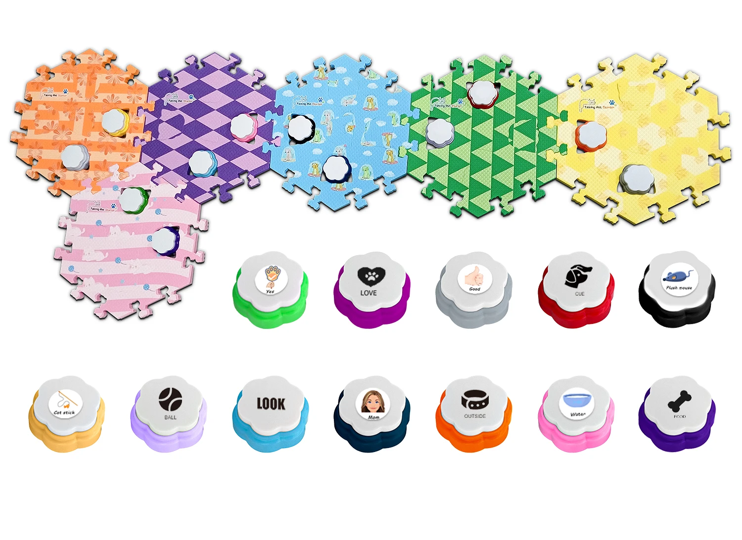 RIBOSY 녹음 가능한 사운드 버튼 6 개 2 개 버튼 매트, 말하는 개 훈련 부저 녹음 (무작위 색상 배달 상품 ...