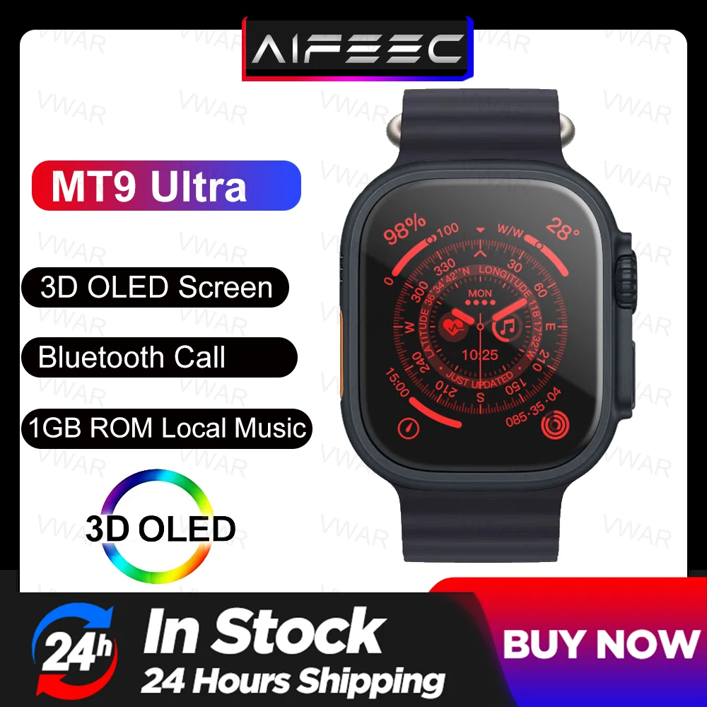VWAR-reloj inteligente MT9 Ultra, dispositivo con pantalla OLED 3D de 2 ...