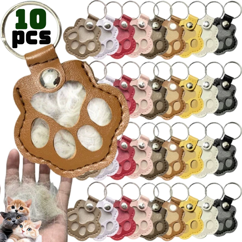5 Colors Cute Cat Paw Shape Pet Hair Storage Keychain Portable Leather ...