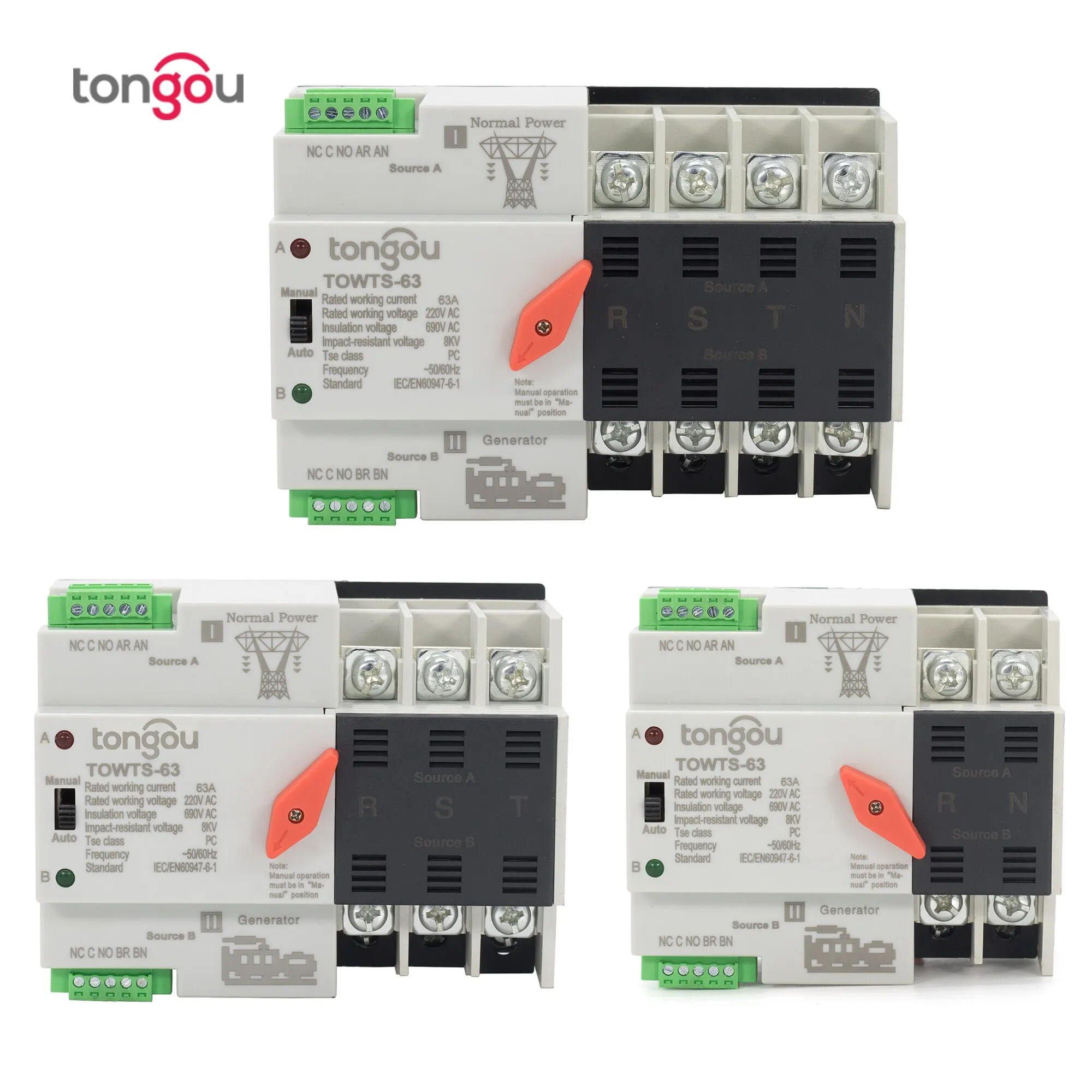 Din Rail 2P 3P 4P ATS Dual Power Automatic Transfer Switch Electrical Selector Switches ...