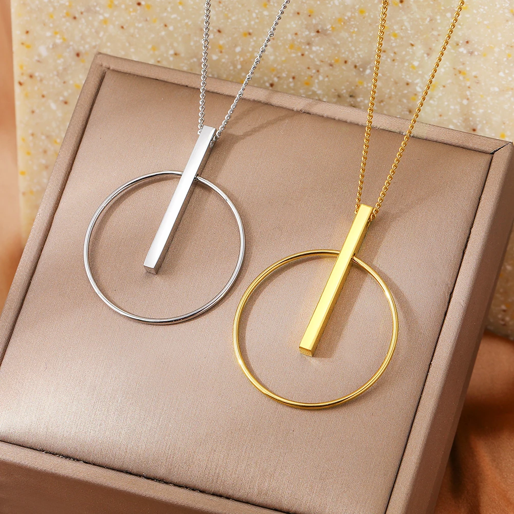 Stainless-Steel-Necklaces-Minimalism-Round-Stick-Pendant-Collar-Chain ...