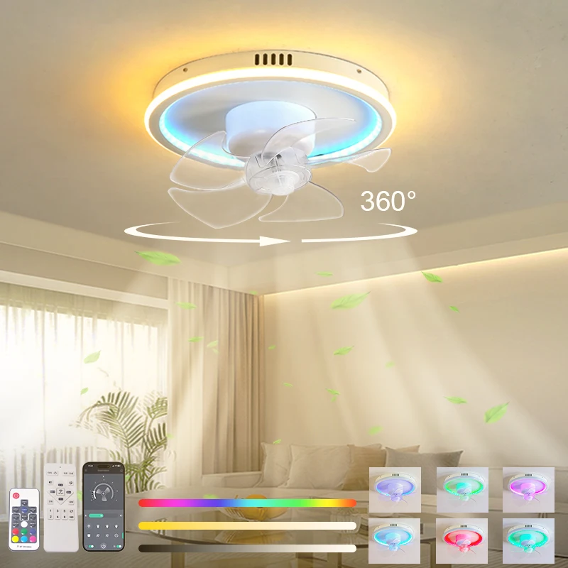 LED-Ceiling-Fan-Lamp-RGB-Stepless-Dimming-Remote-Interior-Lighting ...