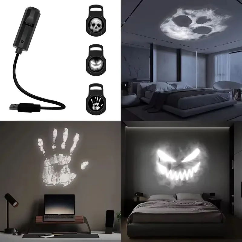 Halloween USB Projection Night Light Skull 6 Patterns Design LED ...