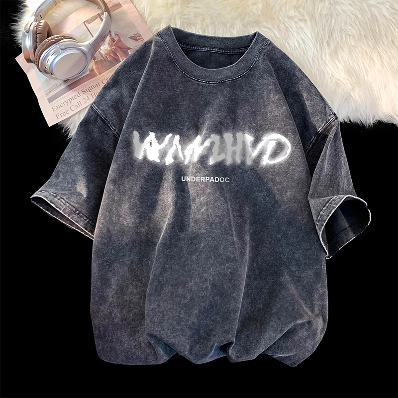 Summer-washed-distressed-Streetwear-Trend-letter-Printing-Clothes-Tee ...