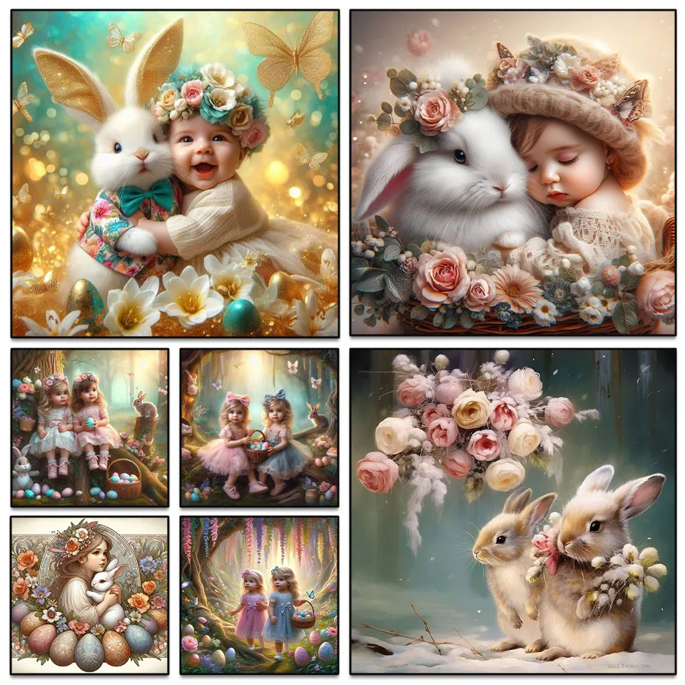 Easter Diamond Painting Art Kit DIY Girls Bunny Eggs Diamond Mosaic 5D ...