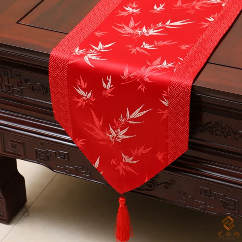 Chinese-Red-Satin-Table-Runners-Embroidery-with-Tassels-Table-Flag-Tea ...