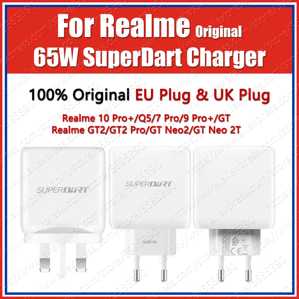 Official EU Plug Realme 65W SuperDart Charger Power Adapter UK Original ...