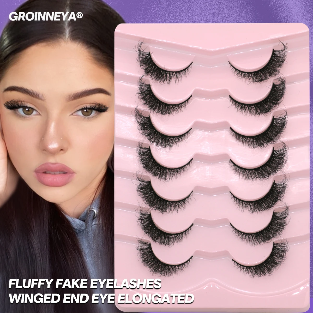 GROINNEYA Cat Eye Lashes Fluffy Volume Mink False Eyelashes Winged End ...