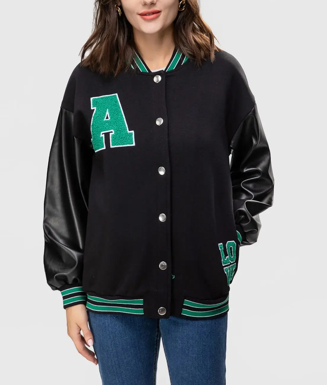 FASHIONSPARK-Women-s-Baseball-Jacket-PU-Leather-Patchwork-Crop-Varsity ...