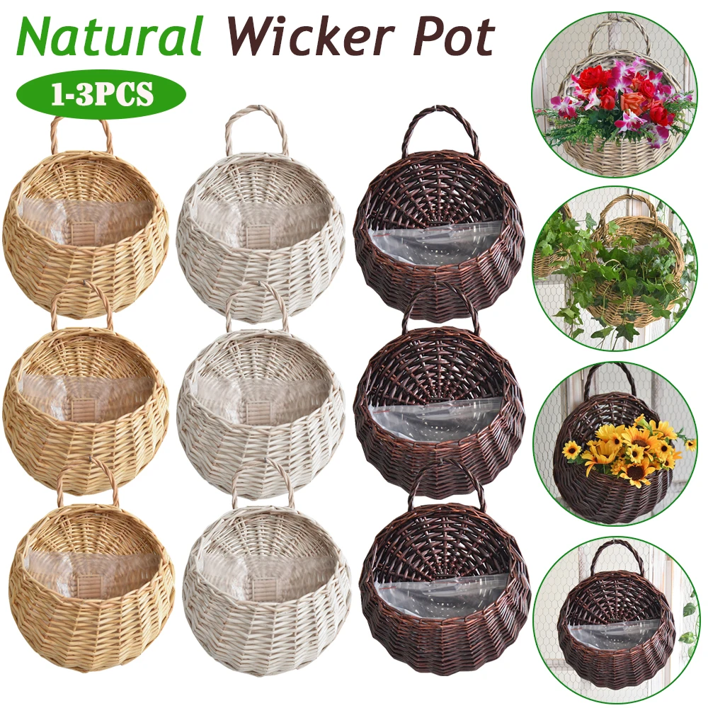 Handmade Rattan Basket Wall Pendurado Vime Flower Pot Retro Woven ...