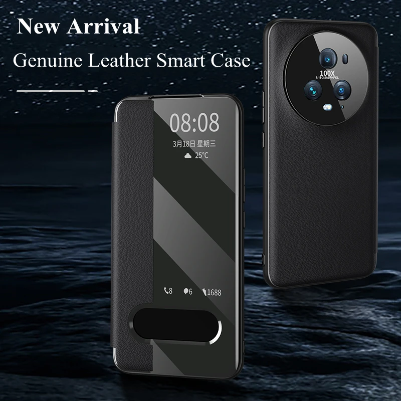 Luxury-Matte-Genuine-Leather-Smart-Case-for-Honor-Magic-5-Magic-5-Pro ...
