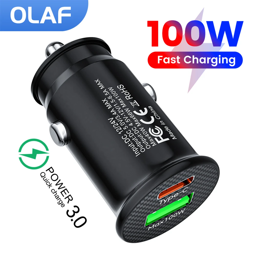 100W-Mini-USB-Car-Charger-Lighter-Dual-Ports-fast-charge-charger-type-c ...