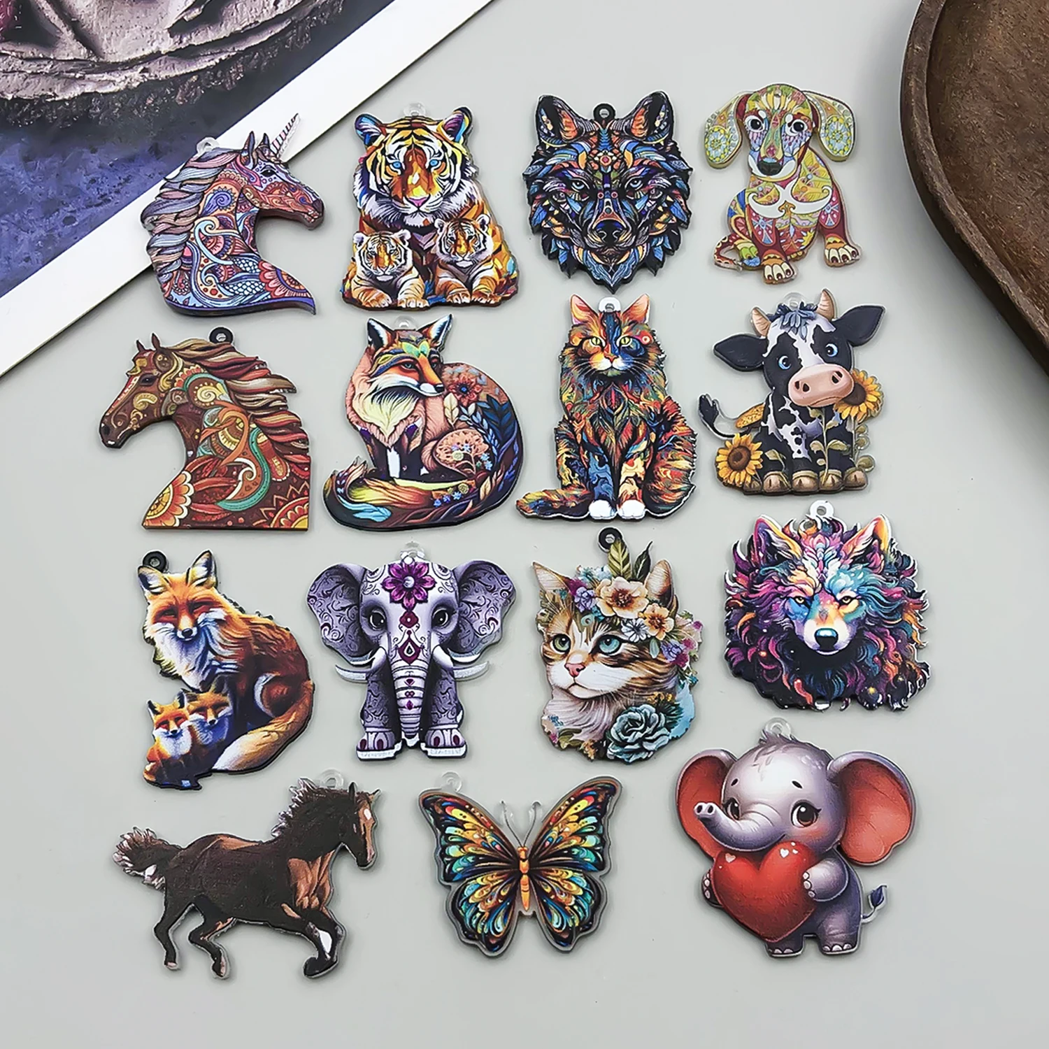 5pcs/15pcs Acrylic multi-color animal Pendant Jewelry Making DIY ...