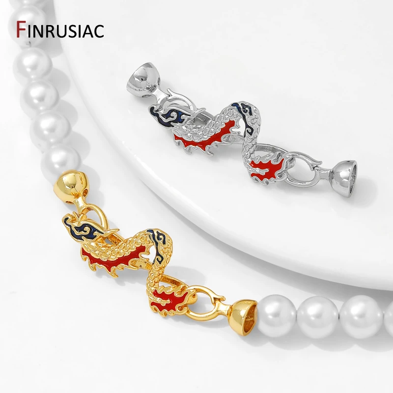14K Gold Plated Brass Enamel Dragon Shape Fasteners Closure Pearls Lock ...