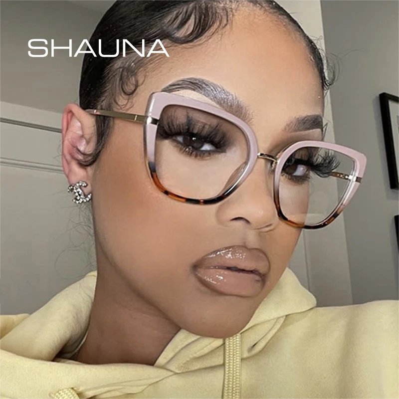 SHAUNA Retro Double Color Women Glasses Frame Fashion Clear Anti-blue ...
