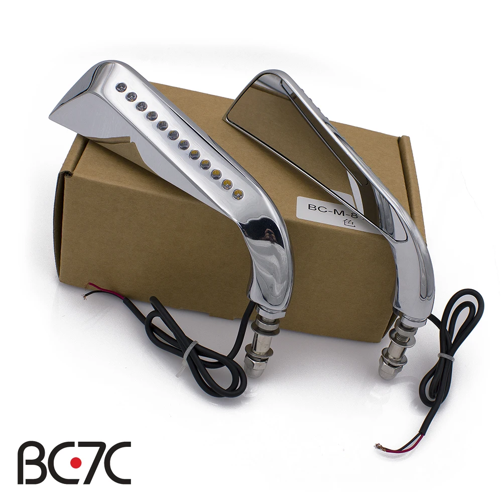 Motorcycle 8mm Sickle Rearview Side Mirror With LED lights For Harley ...