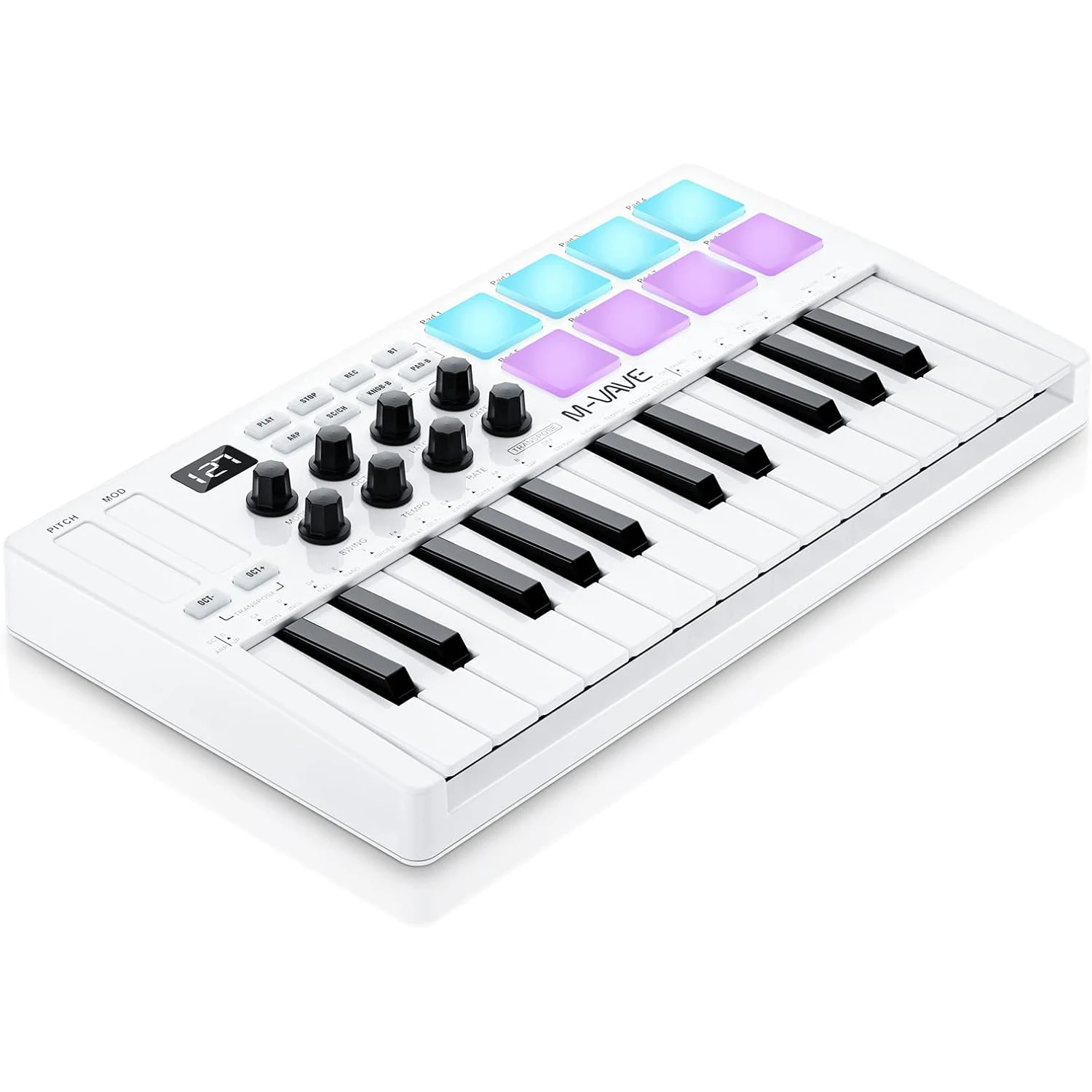 Controlador de Teclado M-Vave-Mini com 25 Teclas MIDI, 8 Pads RGB e ...