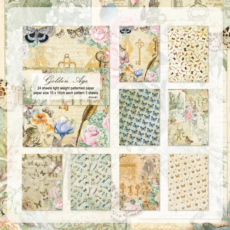 Panalisacraft-24sheets-10-14cm-vintage-Key-Lock-Feather-patterned-paper ...