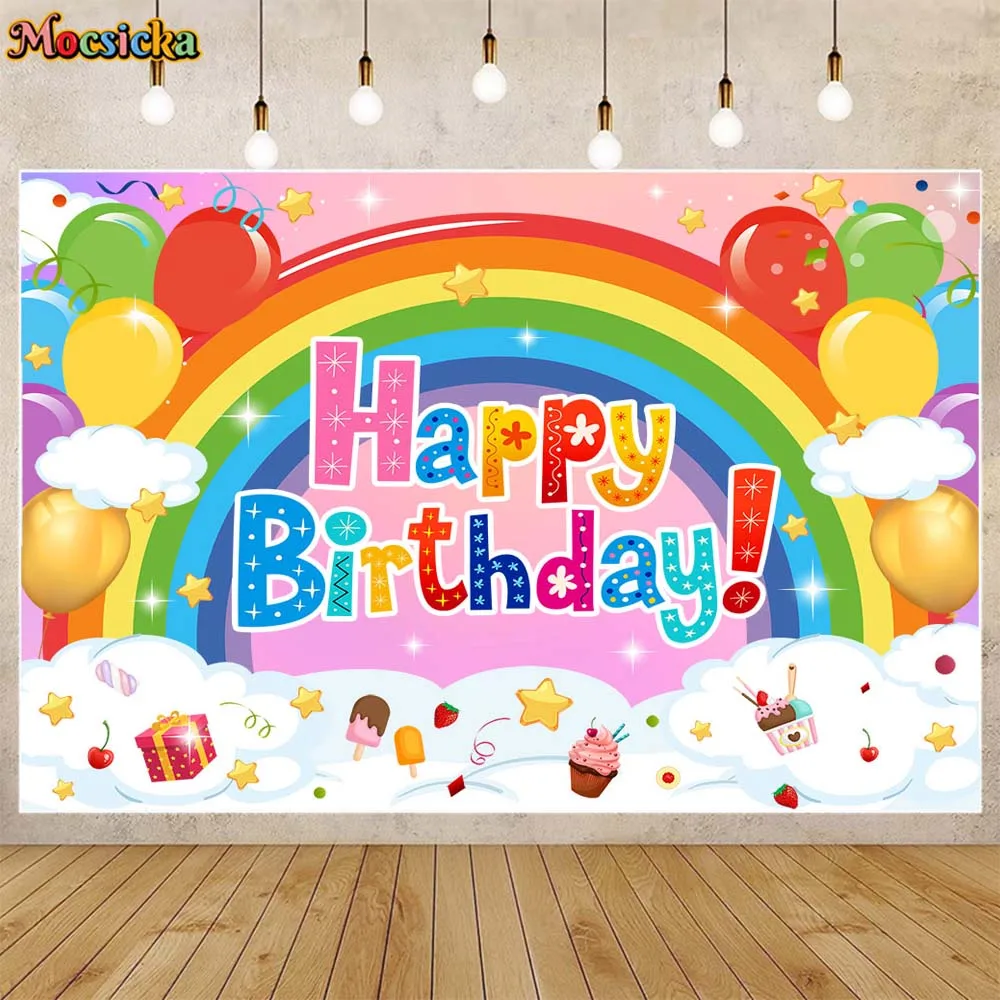 Mocsicka-Kids-Birthday-Photography-Backdrop-Rainbow-Balloon-Boys-Girl ...