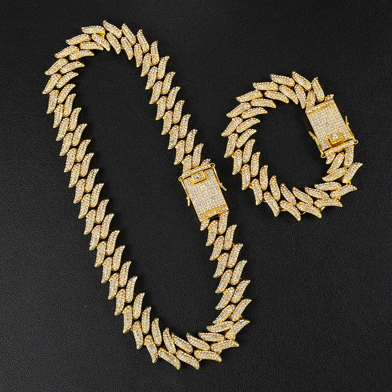 Gothic Hip-hop 16mm Zircon Inlaid Super Flash Cuban Chain Men's ...