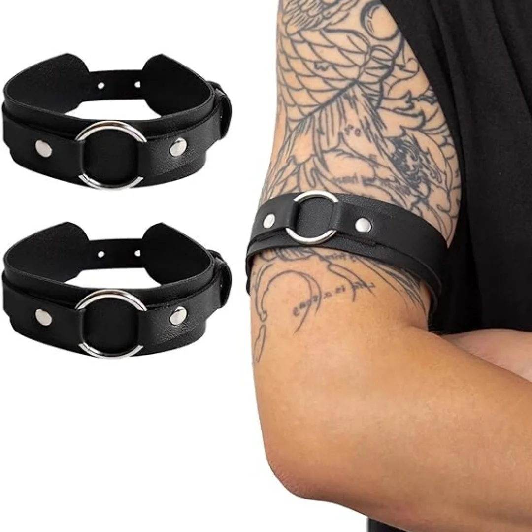 Black Leather Upper Arm Bracelet for Men Elastic Adjustable Armband Men ...