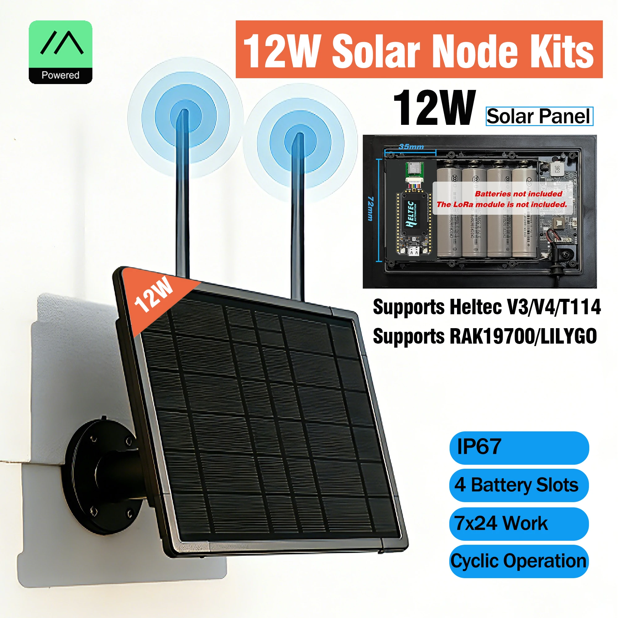 12W Diy MPPT Solar Panel Heltec V3 V4 T114 LoRa 868 915Mhz Battery ...
