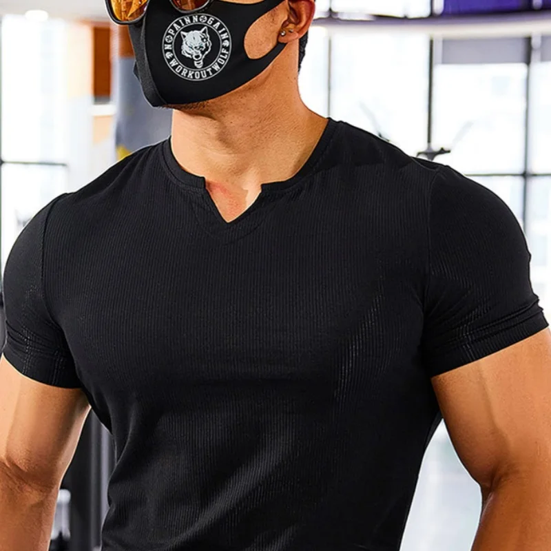Summer-Man-V-Neck-Running-and-Fitness-T-Shirt-Slim-Fit-Fashion-Motion ...