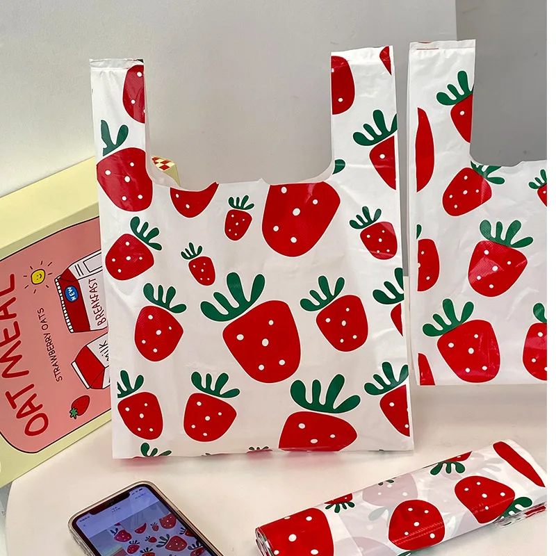 50pcs-Plastic-Vest-Bag-With-Handle-Strawberry-Snack-Fruit-Packing-Bags ...