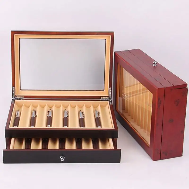Black-Burgundy-Wooden-Pen-Display-Storage-Case-23-Pens-Capacity ...