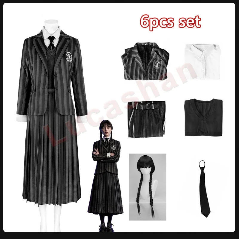 Uniforme-de-colegiala-Addams-Merlina-para-mujer-disfraz-de-Cosplay-con ...