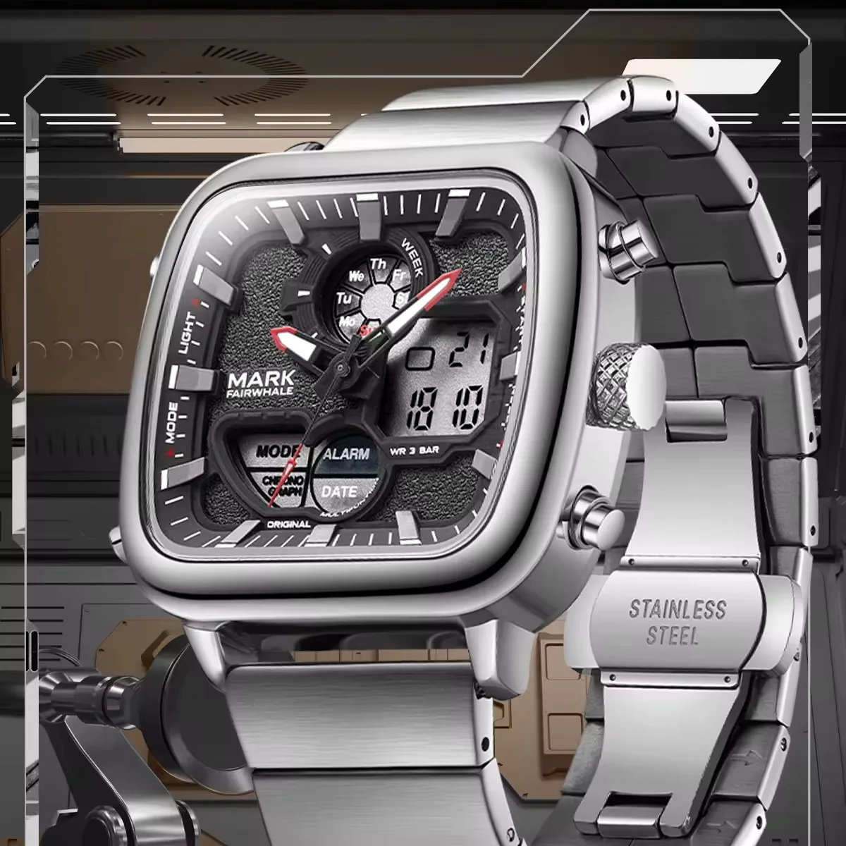 New-Dual-Display-Watches-Men-Stainless-Steel-Multifunctional-Digital ...