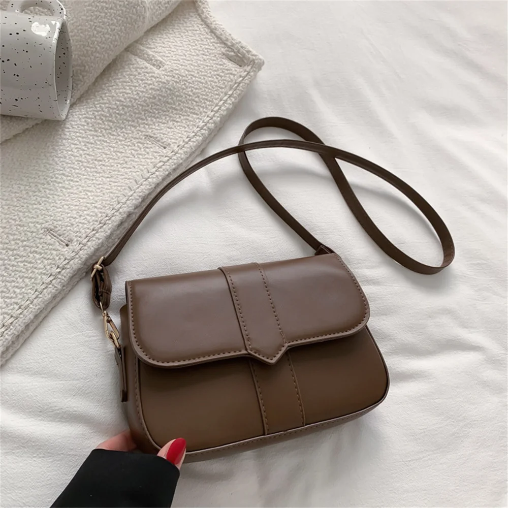 Women PU Leather Crossbody Bag Simple Solid Color Flap Handbags Fashion ...