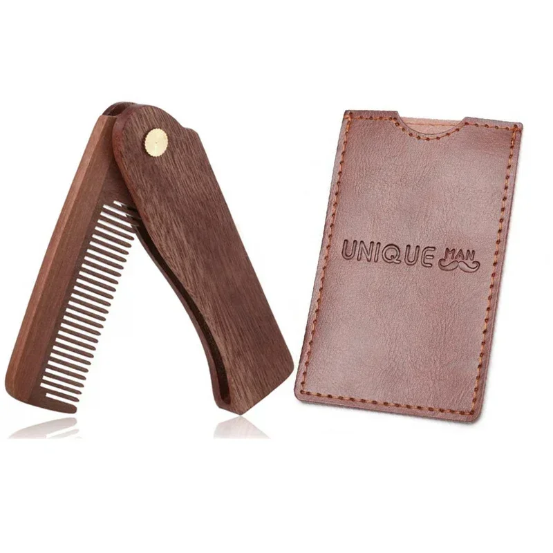 Men-s-Pocket-Comb-Folding-Wooden-Beard-Comb-with-Leather-Case ...