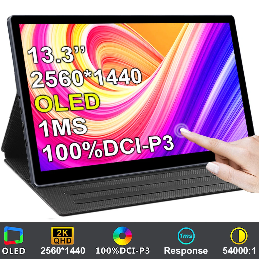 Monitor portátil de 13,3 pulgadas con pantalla táctil OLED 2K, Monitor ...