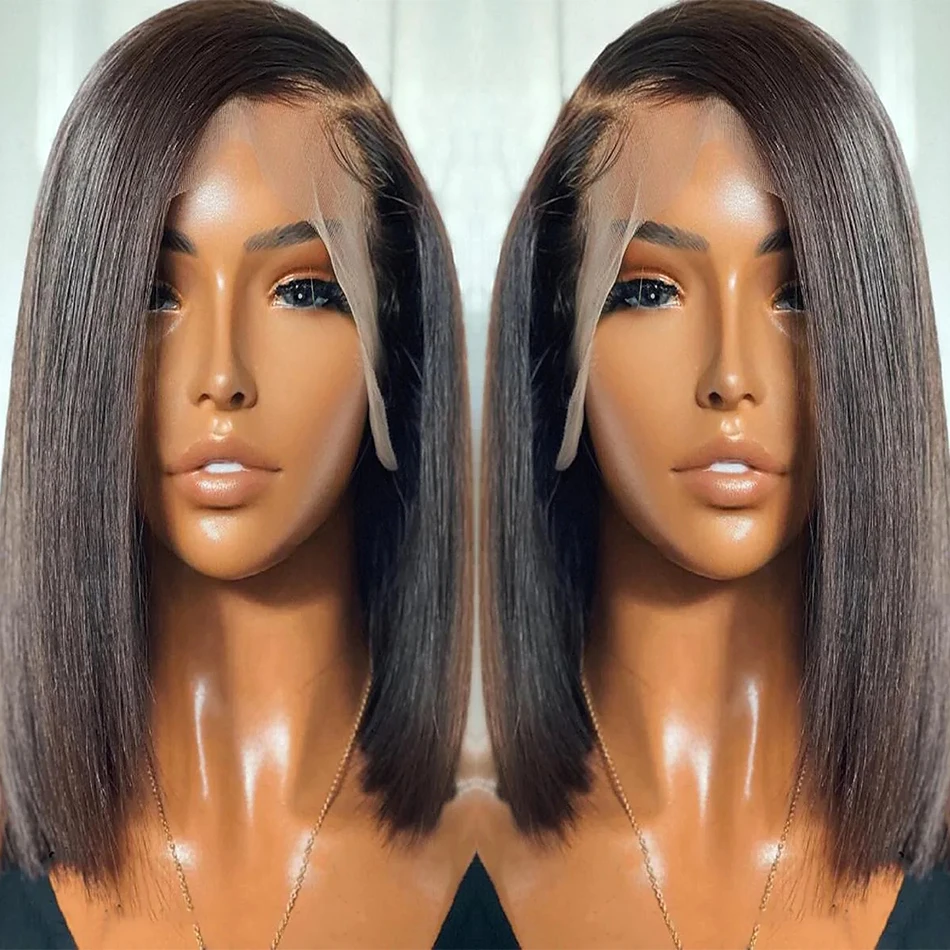 Peluca Bob corta para mujer, cabello humano malayo liso, 4x1, 13x1 ...