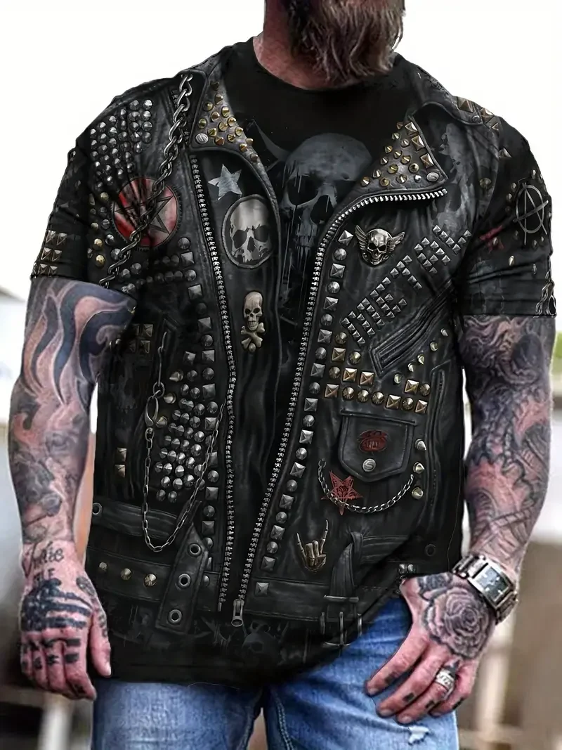 New Motorcycle Jackets Graphic T-shirt Men's Vintage 3D Print Short ...