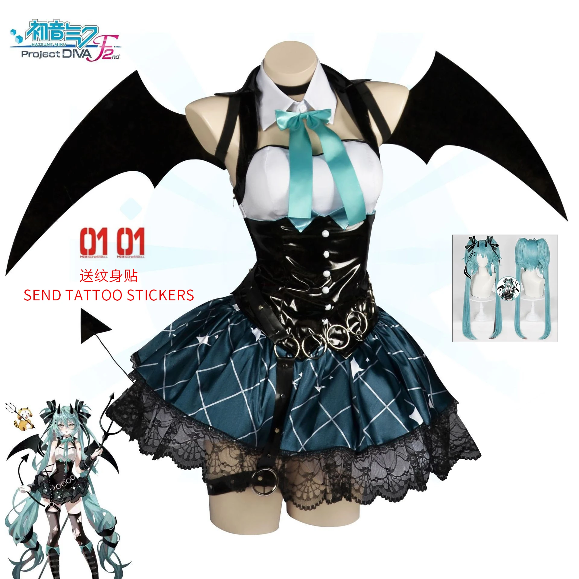 Anime Demon Miku Cosplay Costumes Women Sexy Dress Wings Suit Miku Cute ...