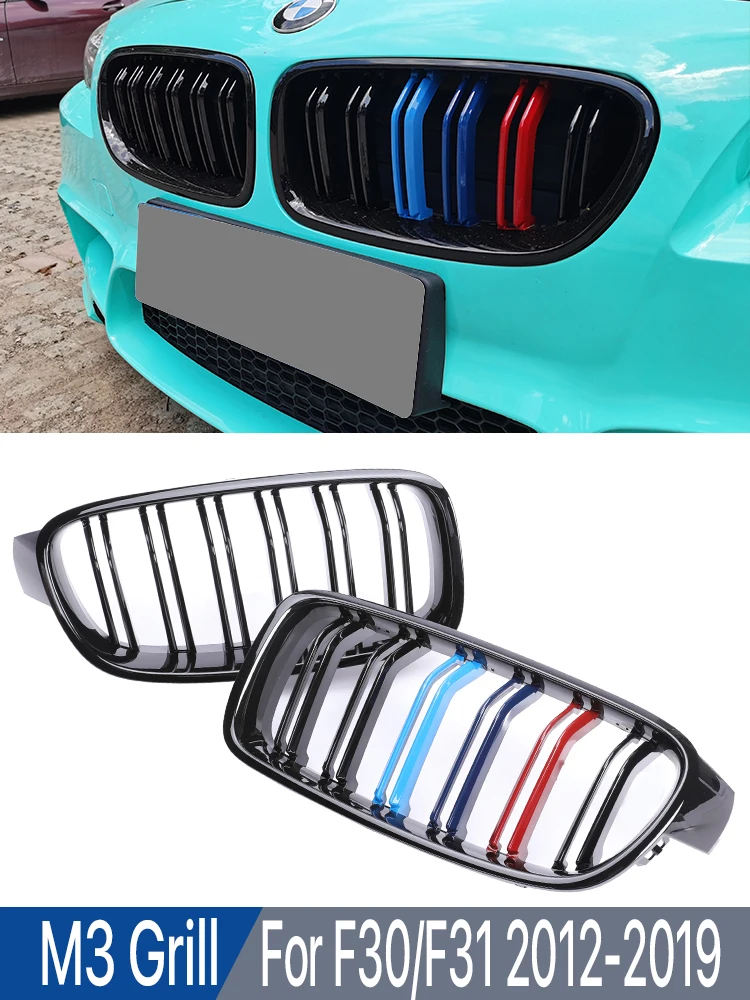 M3 Front Bumper Kidney Grill Carbon Fiber All Black Diamond Gloss ...