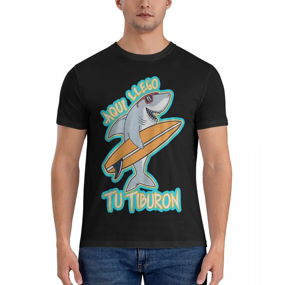 Aqui-Llego-Tu-Tiburon-T-Shirts-Men-Bad-Bunny-Funny-Cotton-Tees-Round ...
