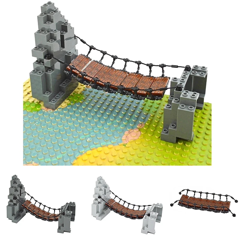 DIY อิฐ MOC อาคารบล็อกชุดก่อสร้างสะพาน Mountain Rock แผง Rockery Hill ...